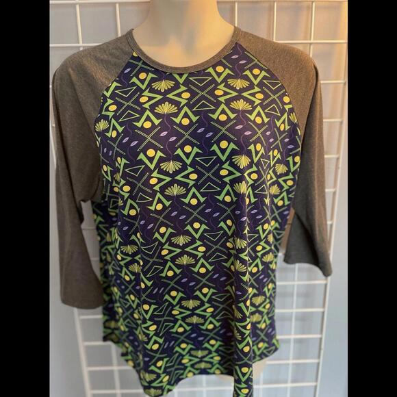 LuLaRoe | Tops | Lularoe Retro Print Baseball Tee Sz 2x3x Grey Blue ...